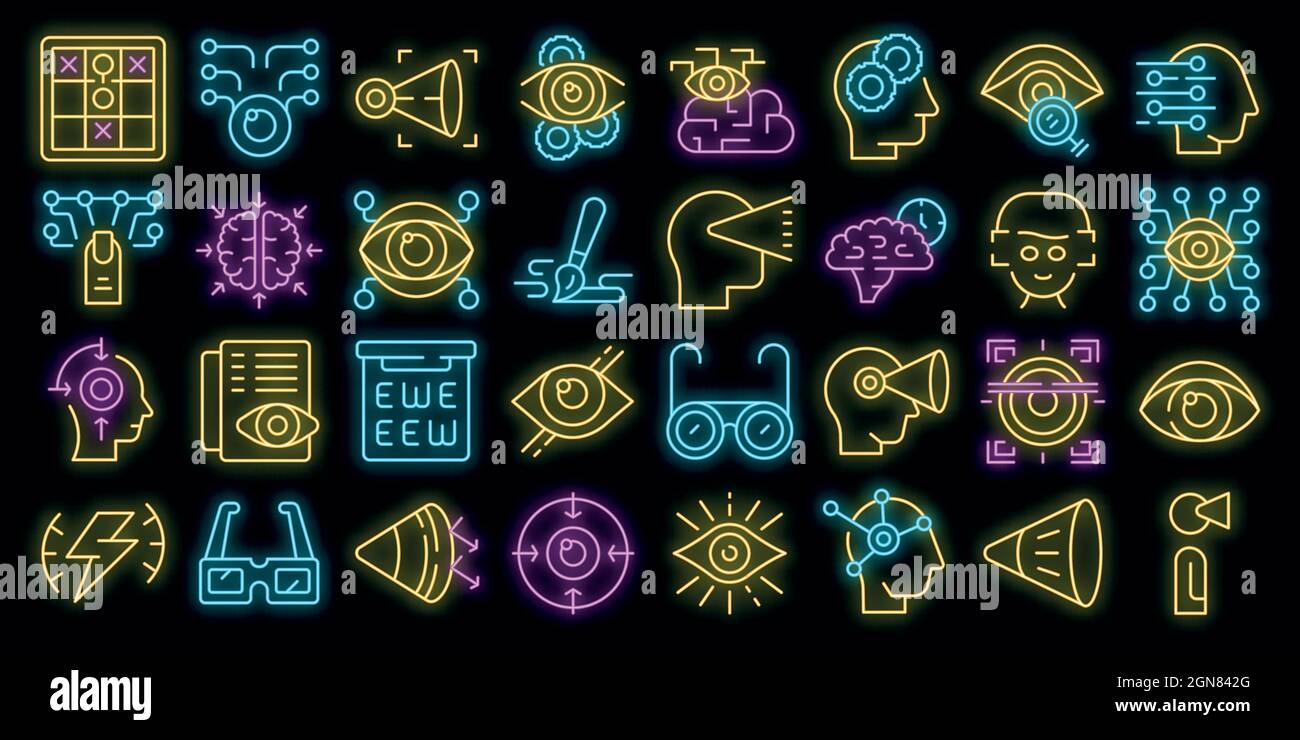 Visual perception icons set outline vector. Future trendy. Augmented ... Visual perception icons set outline vector. Future trendy. Augmented ...