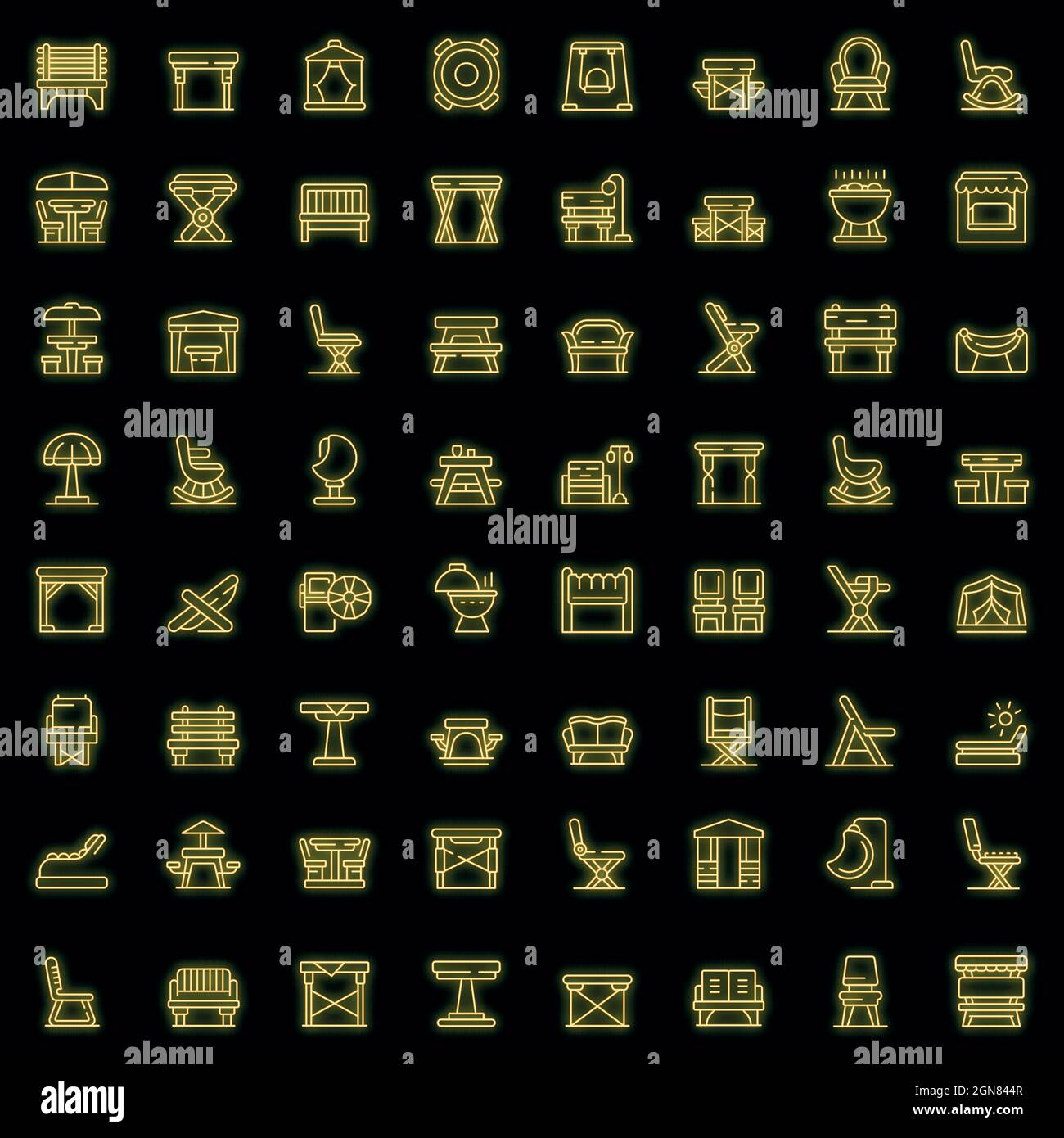 Outdoor furniture icons set outline vector. Garden deck. Patio table ...