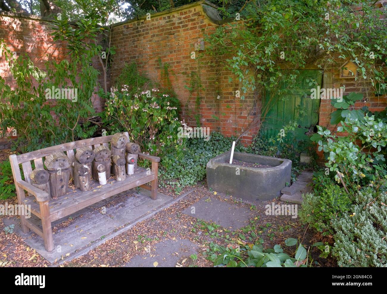A corner of the walled garden in Sheffield's Meersbrook Park with a ...