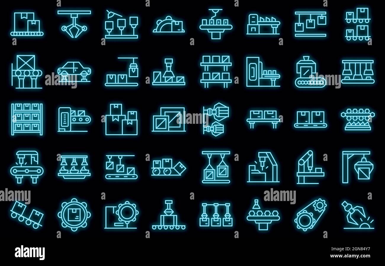 Serial production icons set outline vector. Industrial batch. Mass ...