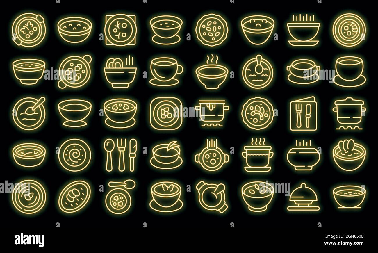 Cream soup icons set outline vector. Meal soup. Cream bowl Stock Vector ...