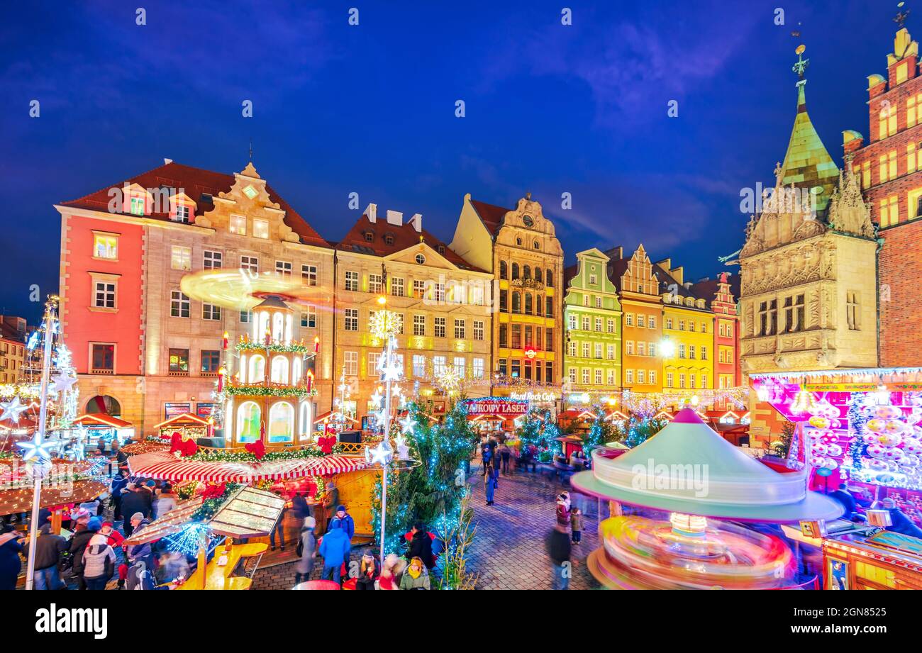 Wroclaw, Poland - December 2019: Breslau winter travel background with ...