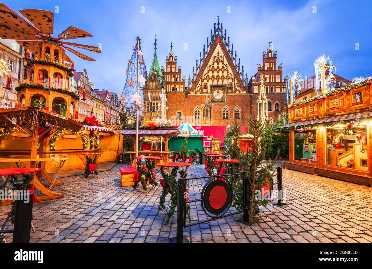 Wroclaw, Poland. Winter traveling background with famous Christmas ...