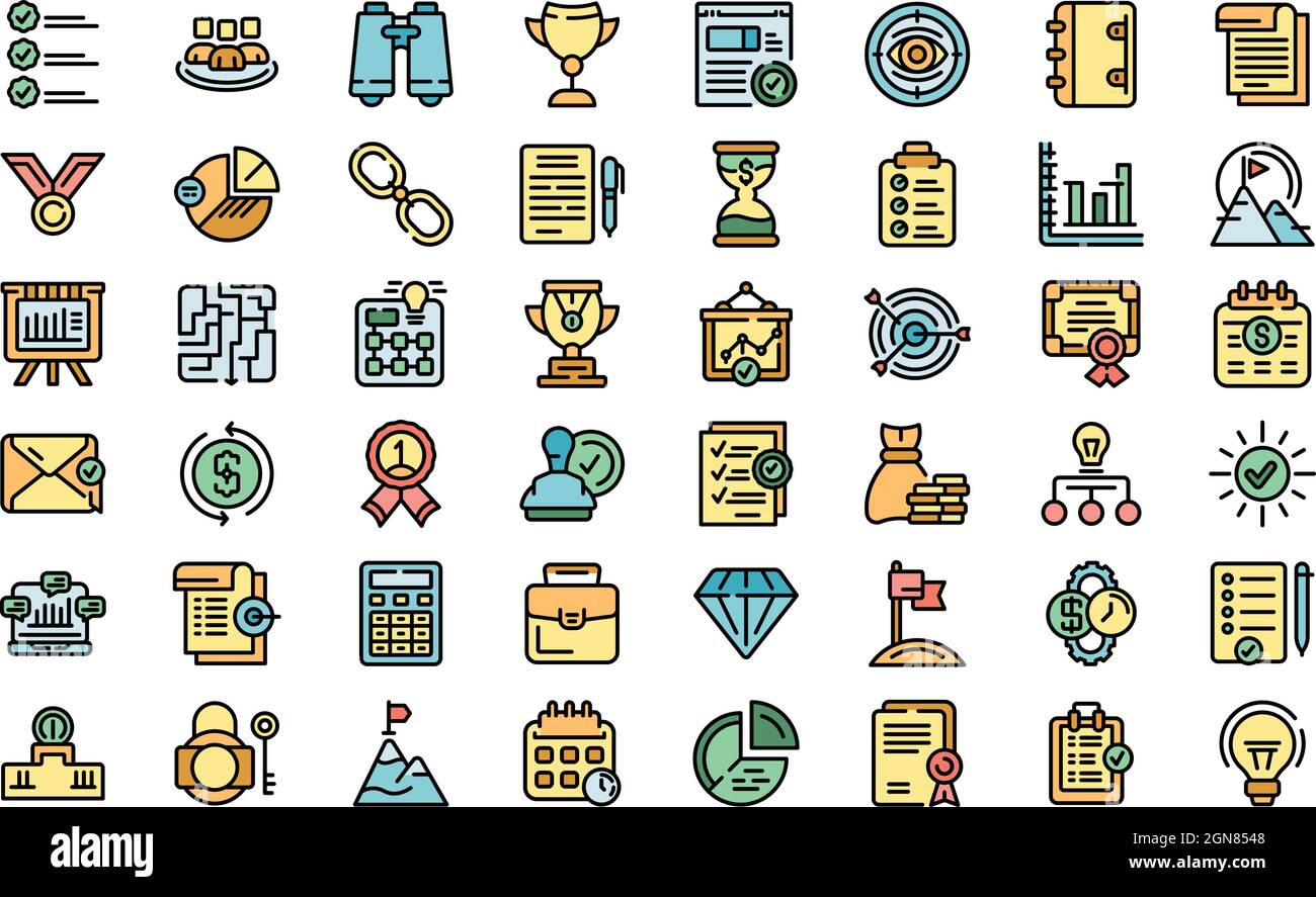 Successful business icons set outline vector. Team solution. Work ...