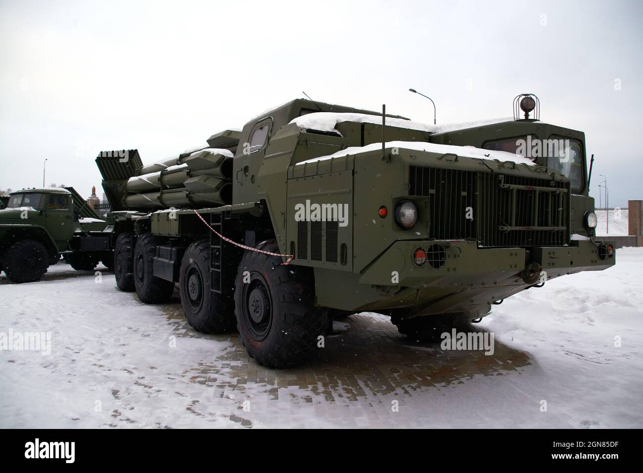 a Soviet tank at the training ground in winter.Russian military ...