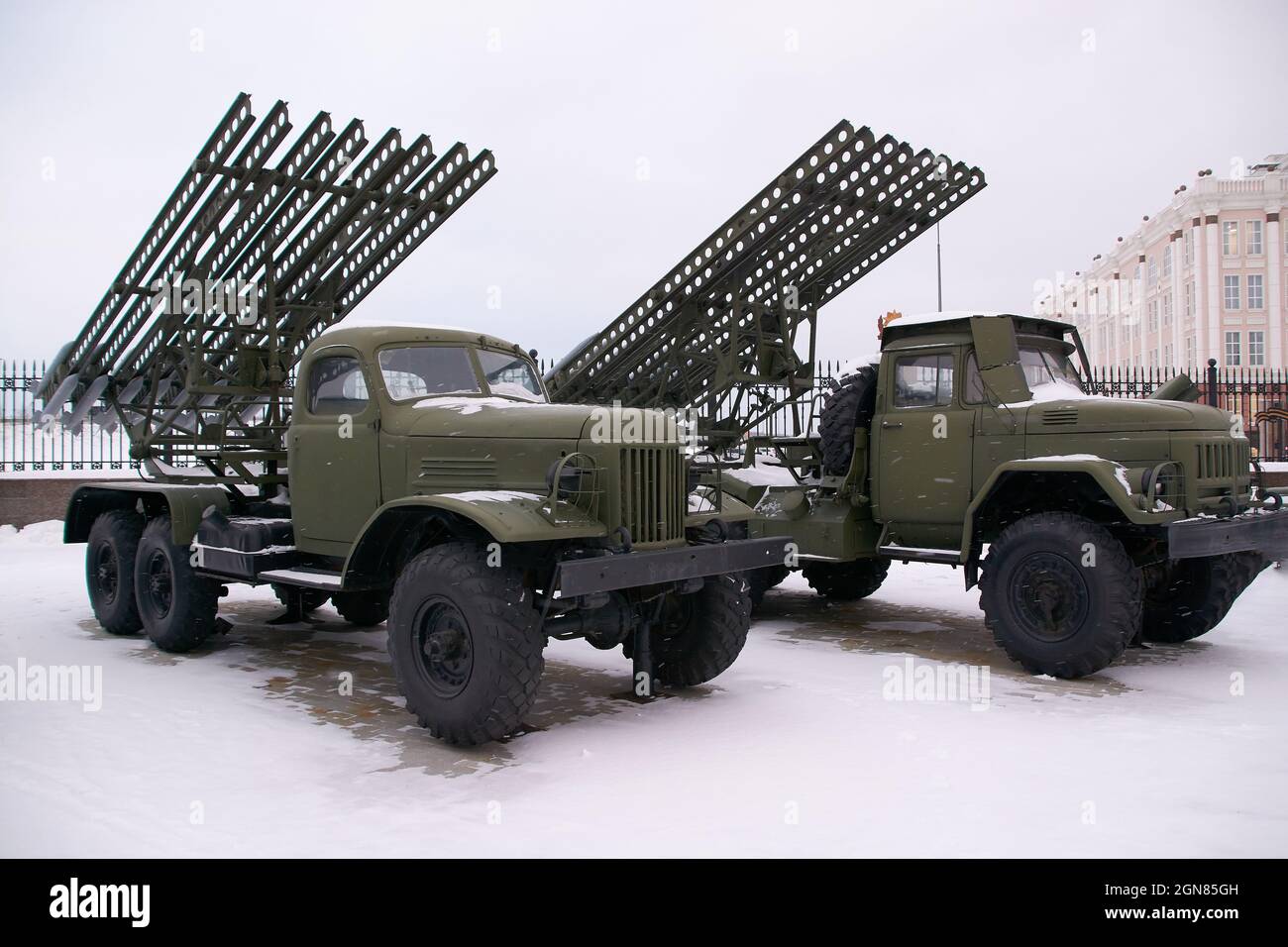 a Soviet tank at the training ground in winter.Russian military ...