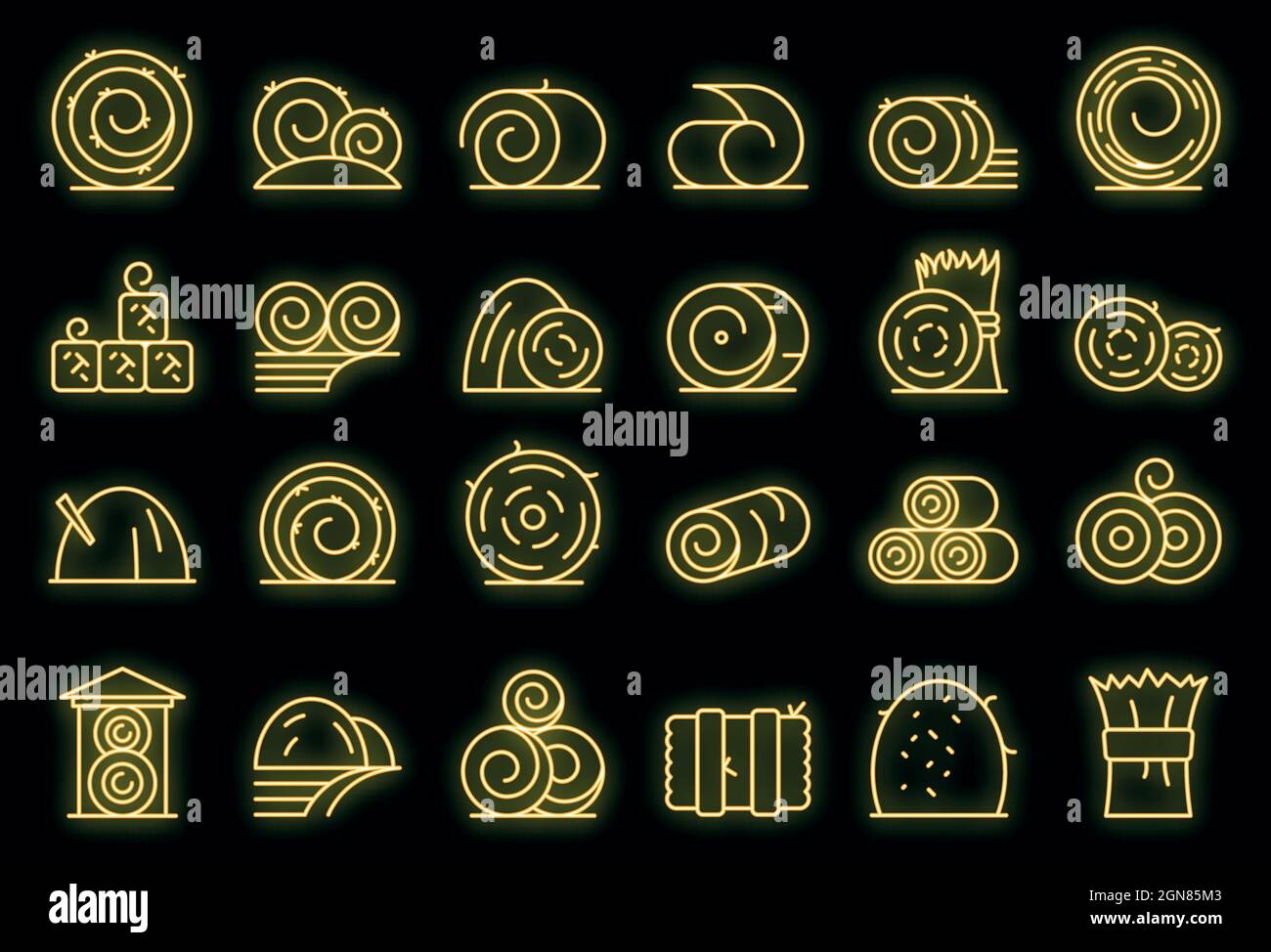 Bale of hay icons set outline vector. Agriculture hay bale. Dried ...