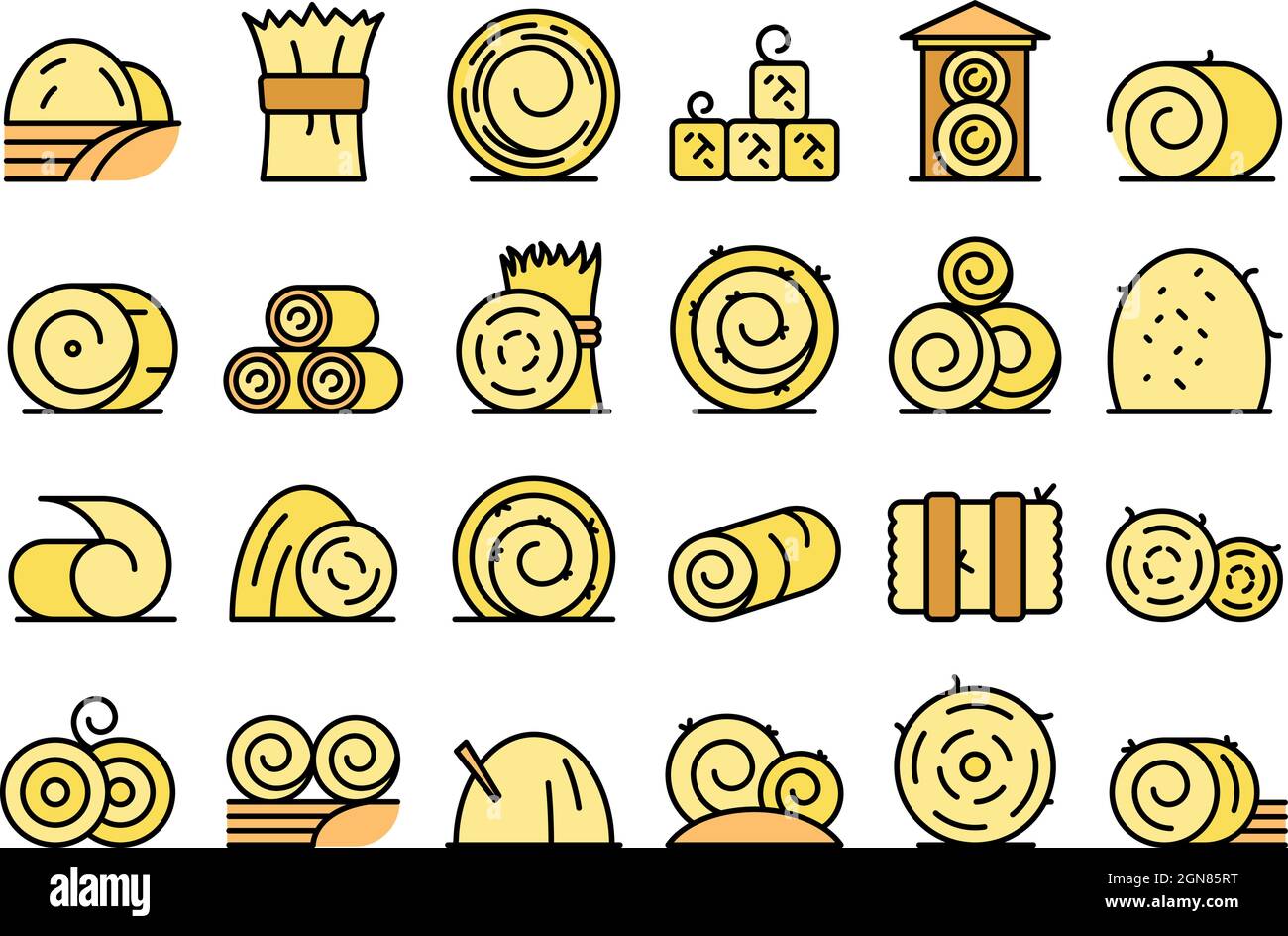Bale of hay icons set outline vector. Agriculture hay bale. Dried ...
