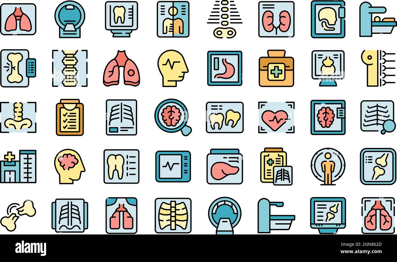 X-ray examination icons set outline vector. Hospital room. Medical ...