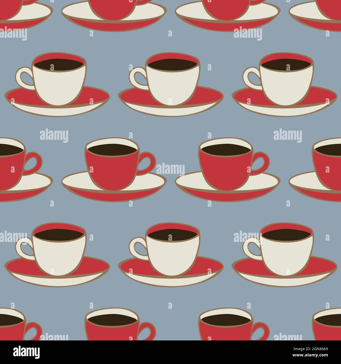 Vector seamless pattern with coffee cups and saucers. Bright design ...