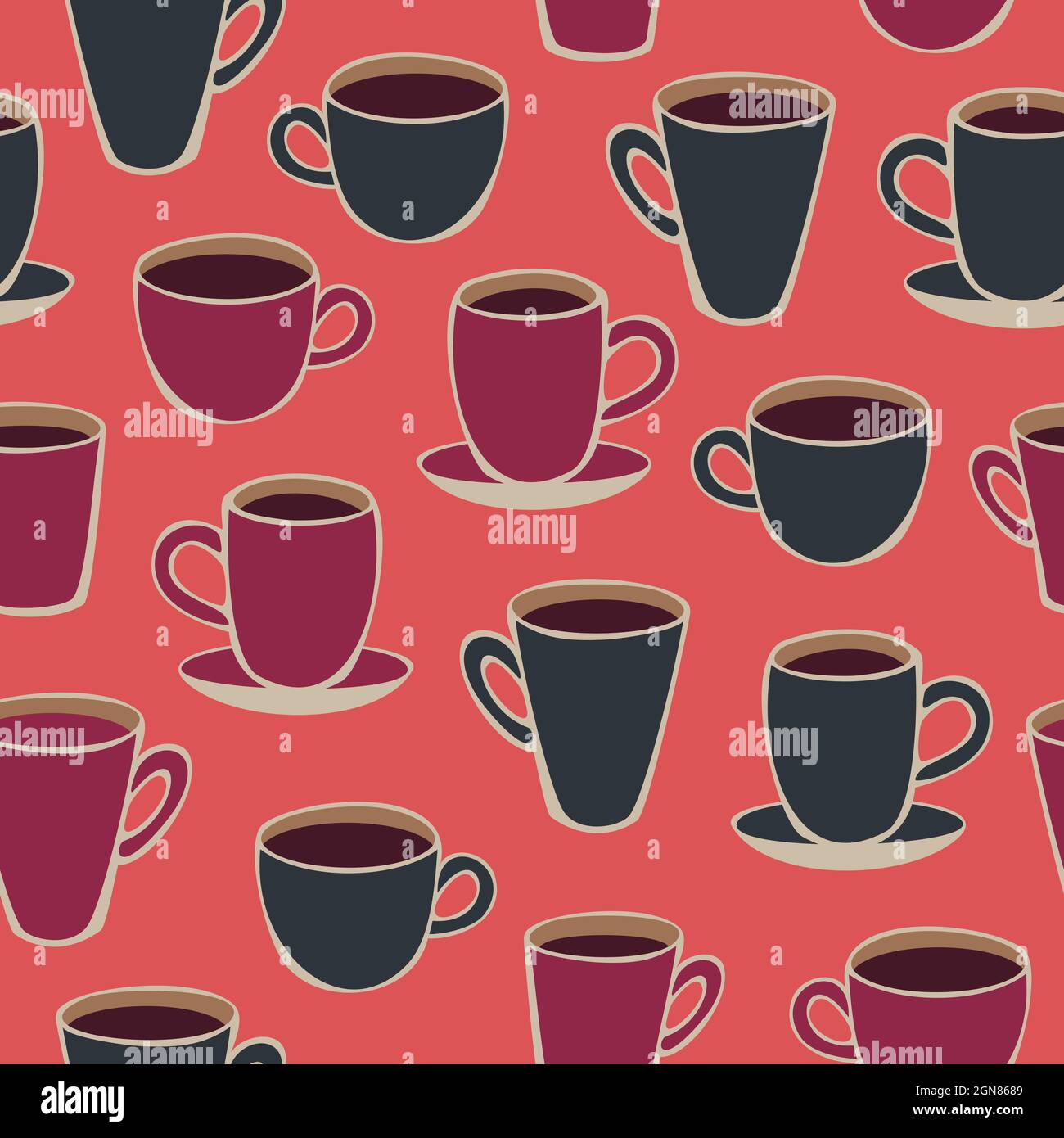 Vector seamless pattern with different shapes cups and mugs with coffee ...