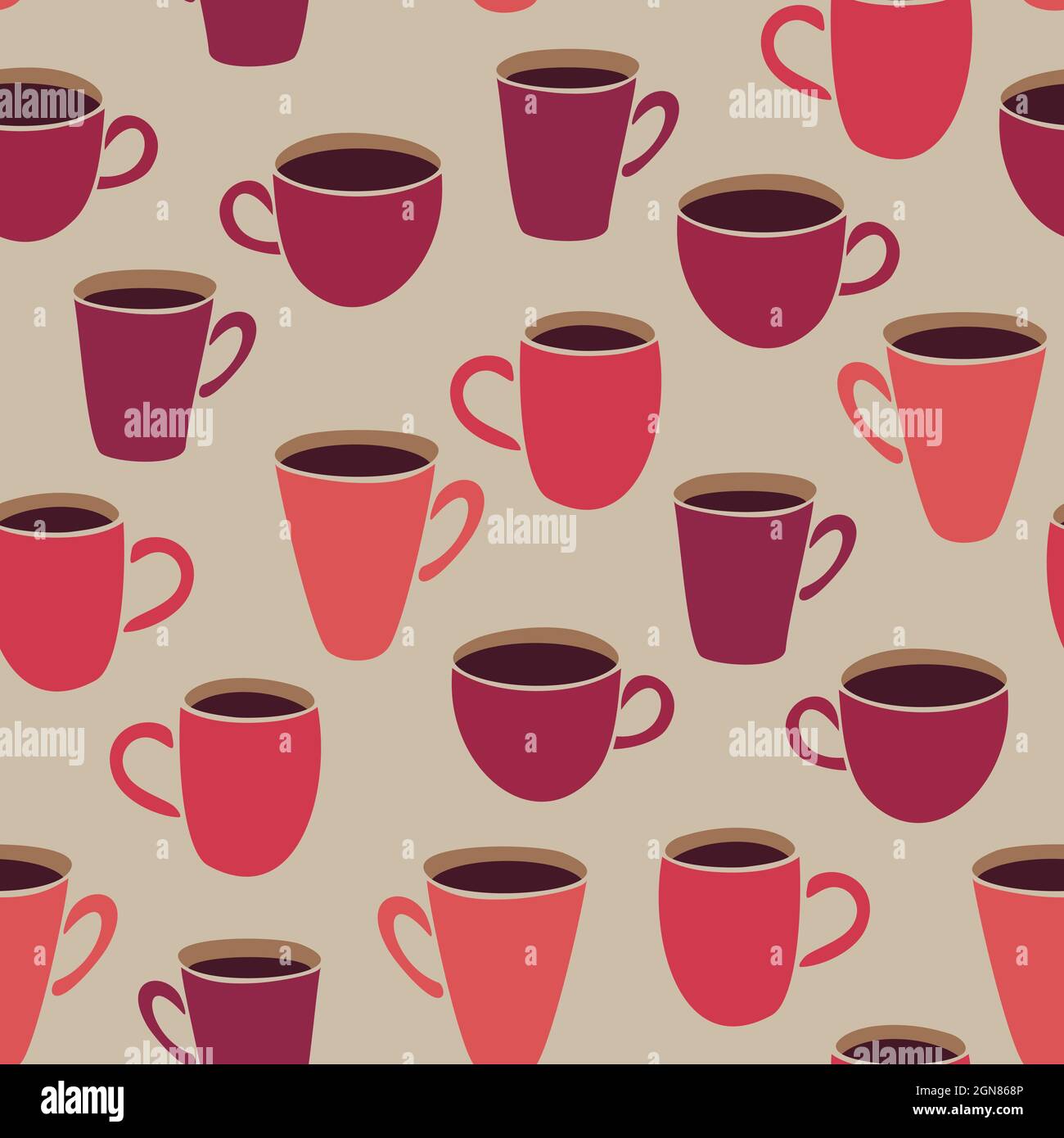 Vector seamless pattern with silhouettes of cups and mugs. Design with ...