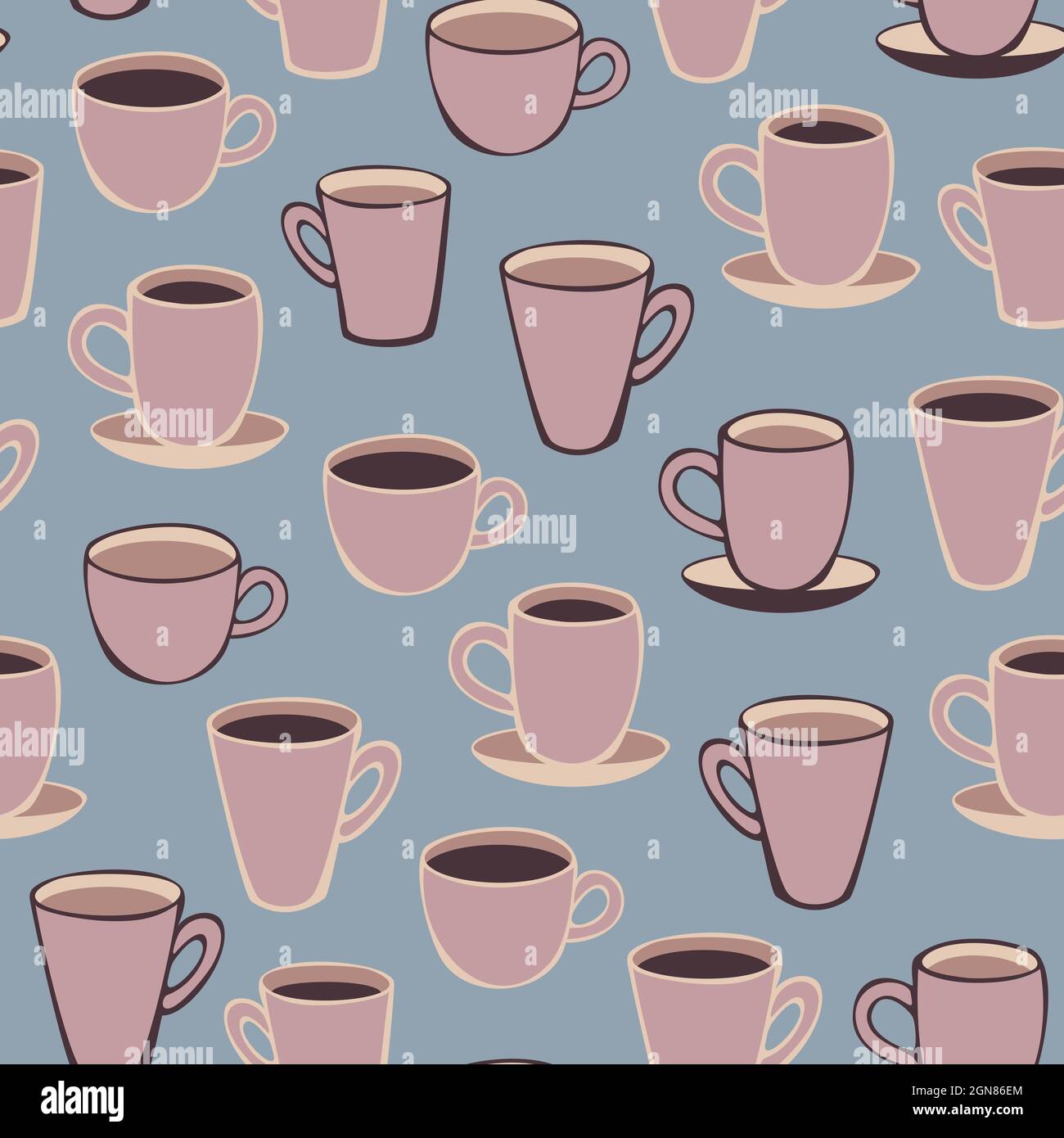 Vector seamless pattern with cups and mugs with hot drinks. Design with ...