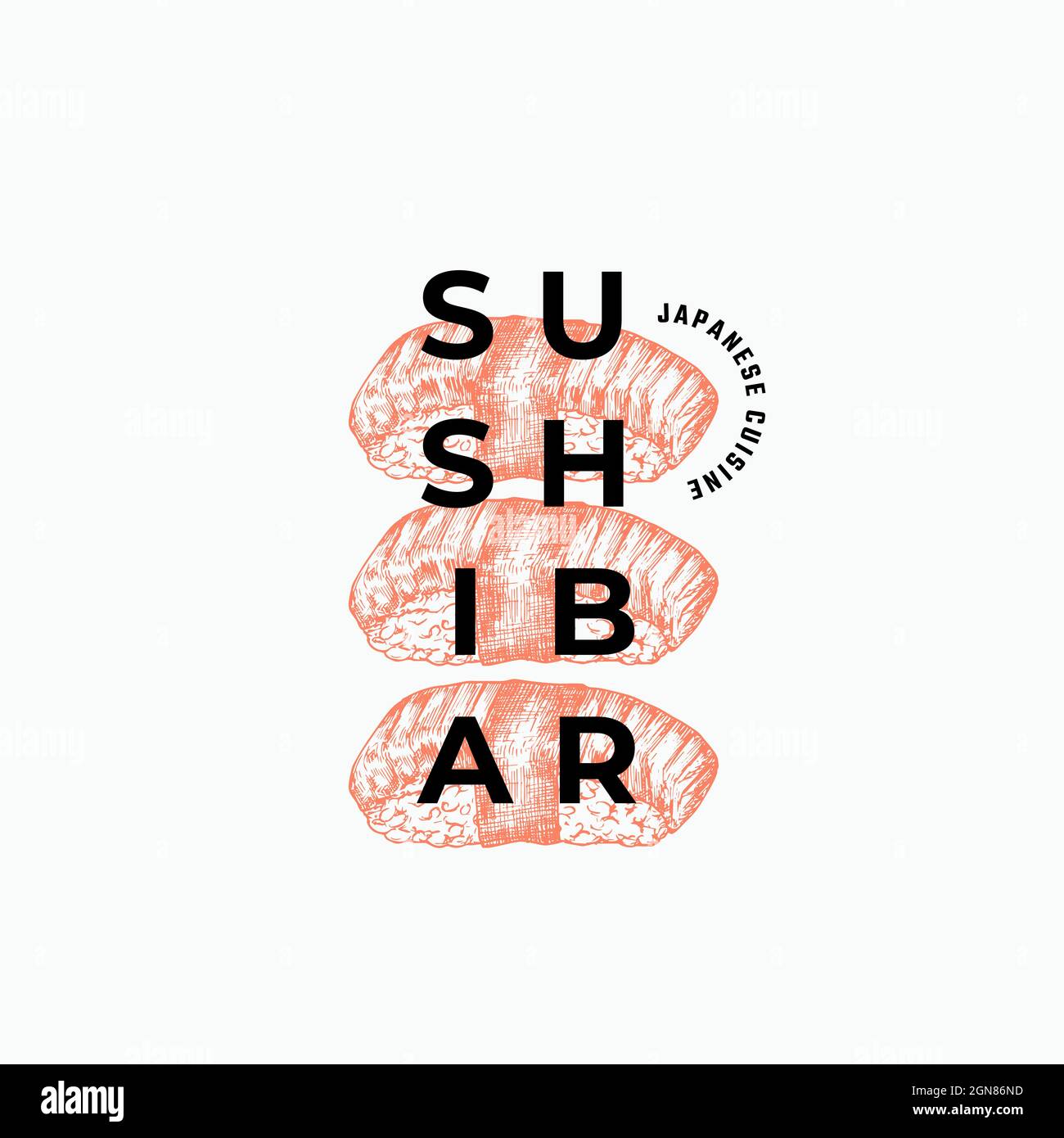 Asian Food Abstract Sign, Symbol or Logo Template. Hand Drawn Sushi or ...