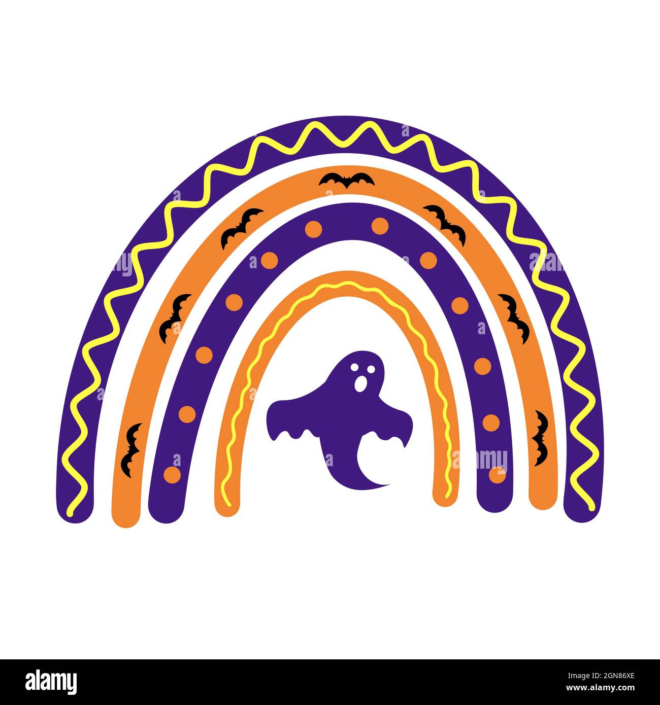 Halloween rainbow with ghost. Cute Halloween clipart. Vector template ...