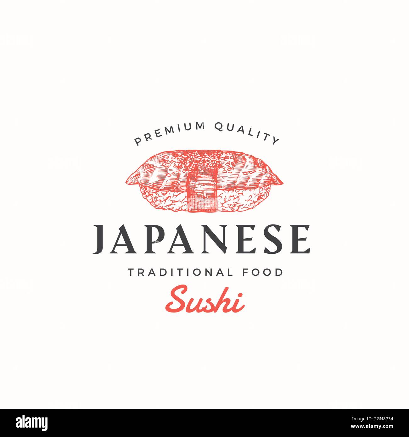 Asian Food Abstract Sign, Symbol or Logo Template. Hand Drawn Sushi or ...