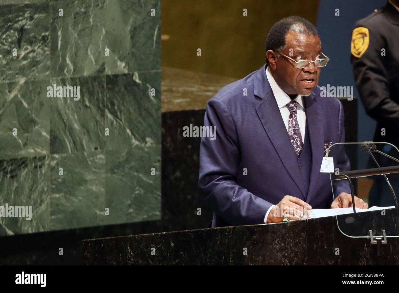 The President of Namibia, Hage Geingob speaks at the 76th session of ...