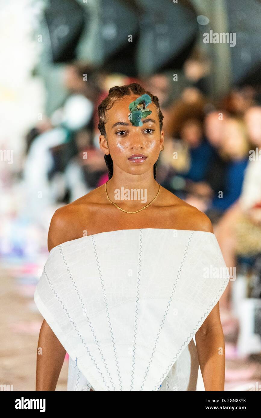Athlete Hannah Williams on the catwalk in the ballroom of Dorchester ...