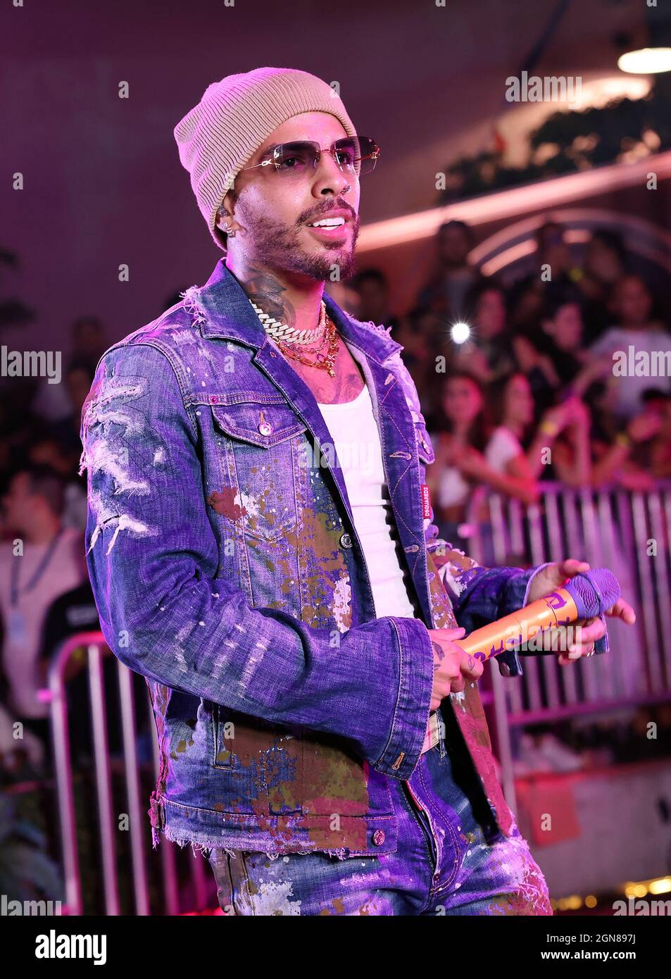 MIAMI, FL - SEPTEMBER 21: Recording artist Rauw Alejandro is seen ...