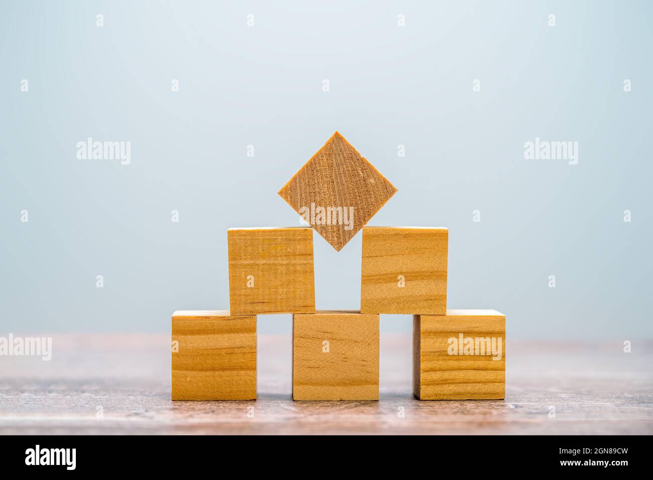 Six Blank wooden square cube mock up with a diamond apex simple plain ...