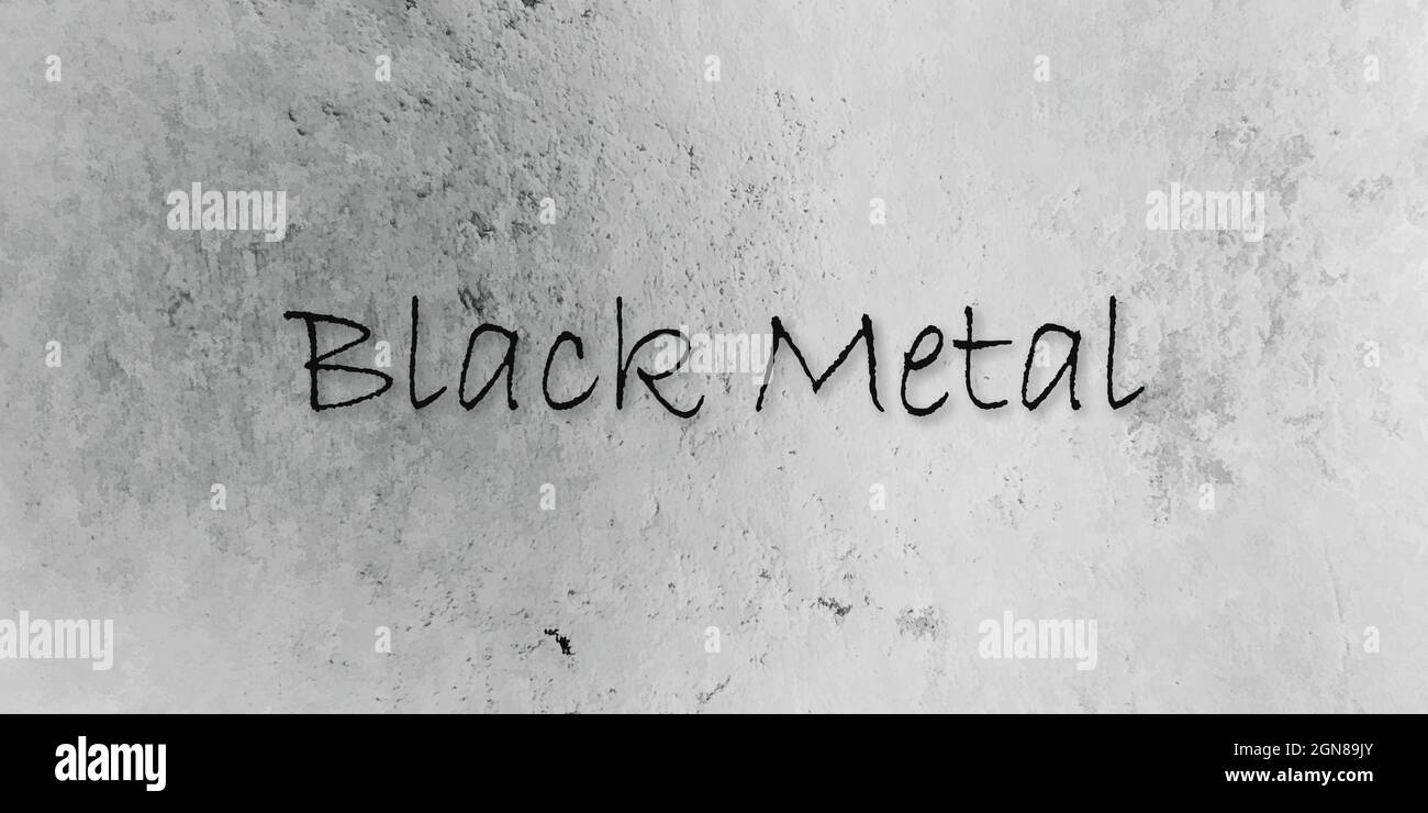 Black Metal text on a white wall. Wide panoramic view. Monochrome ...