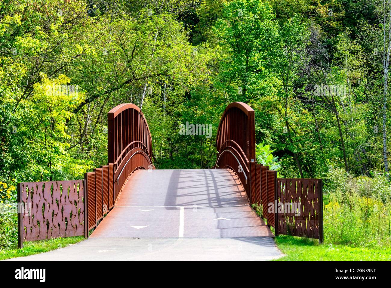 Metallic pedestrian bridge in the E Don park in Toronto Canada Stock ...