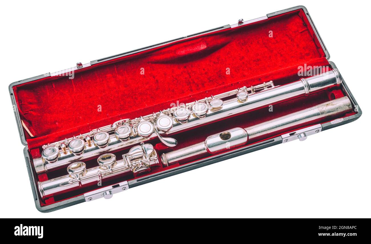 Concert Flute in box with red velvet on white background Stock Photo ...