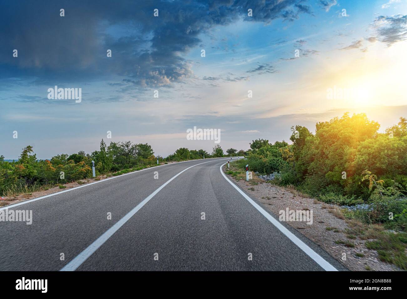 Scenic road. Road is surrounded by a magnificent natural landscape ...