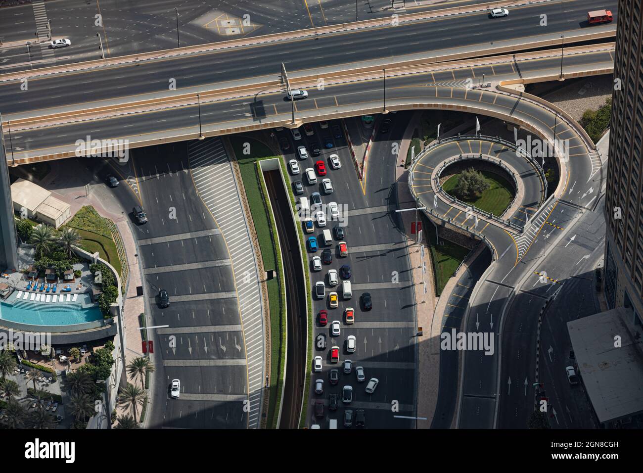 Traffic jam on the intersection in Dubai, UAE Stock Photo - Alamy