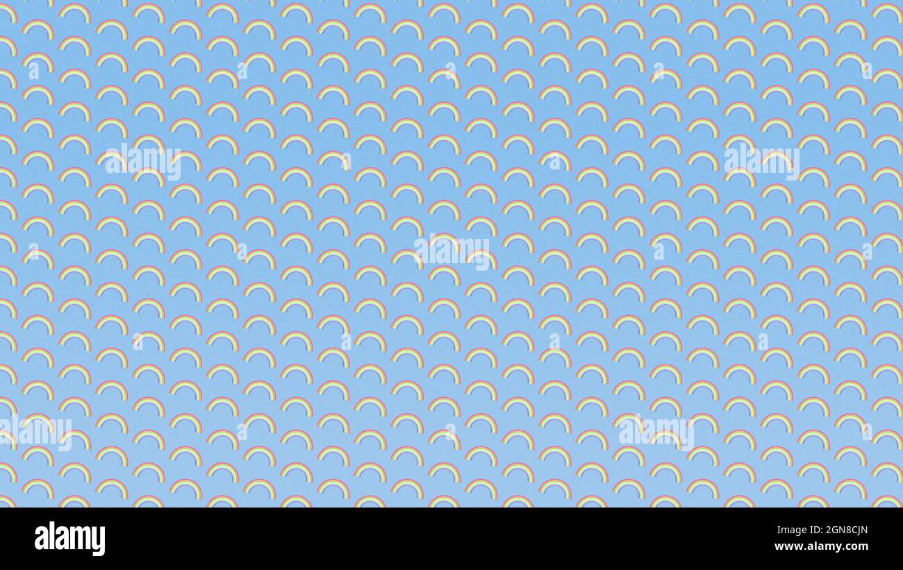 Seamless pattern illustration of tiny rainbow symbols on a blue ...