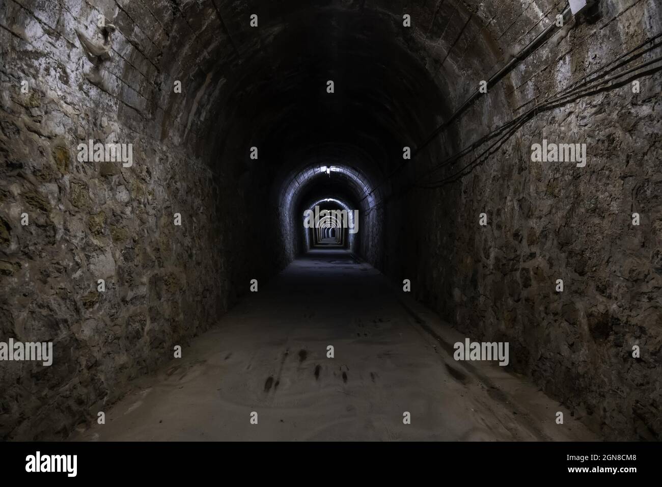 Old underground tunnel for the transport of goods, underground ...