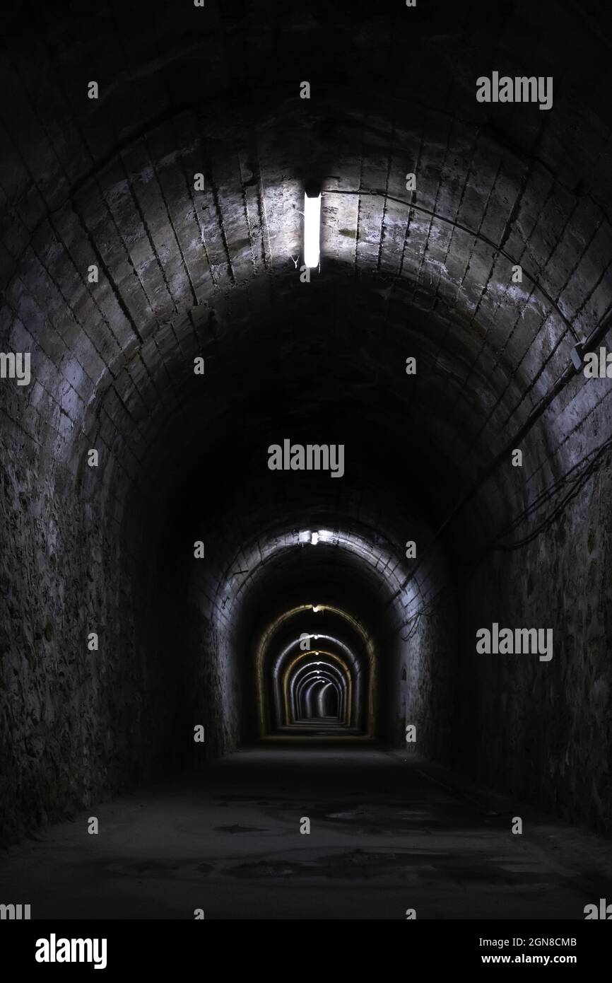 Old underground tunnel for the transport of goods, underground ...