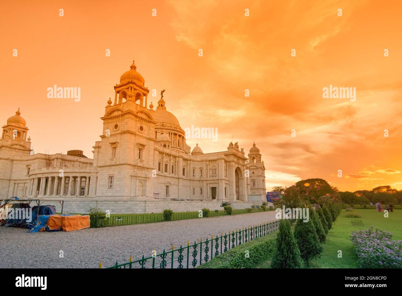 Sunset at Victoria Memorial, Kolkata , Calcutta, West Bengal, India . A ...