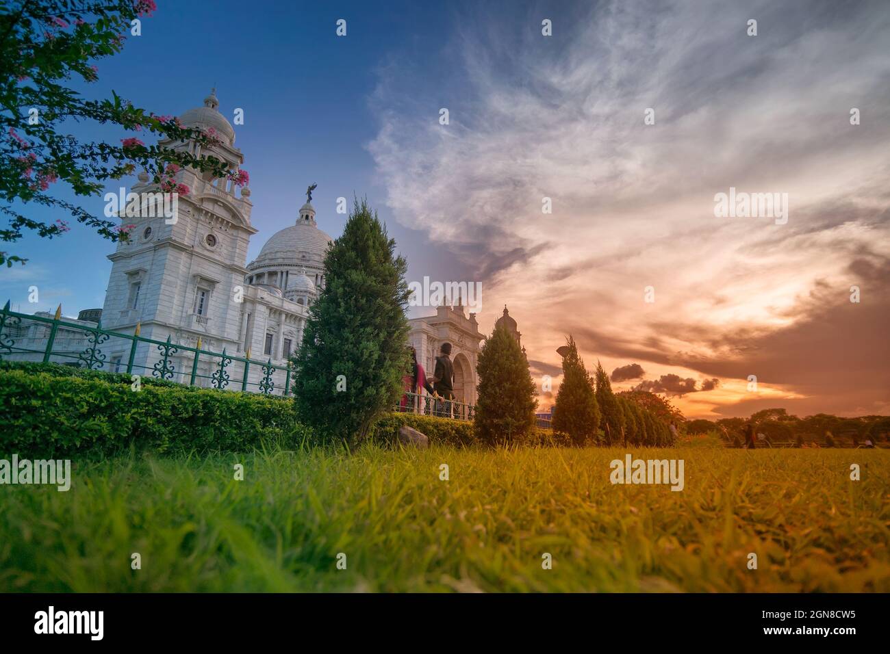 Sunset at Victoria Memorial, Kolkata , Calcutta, West Bengal, India . A ...