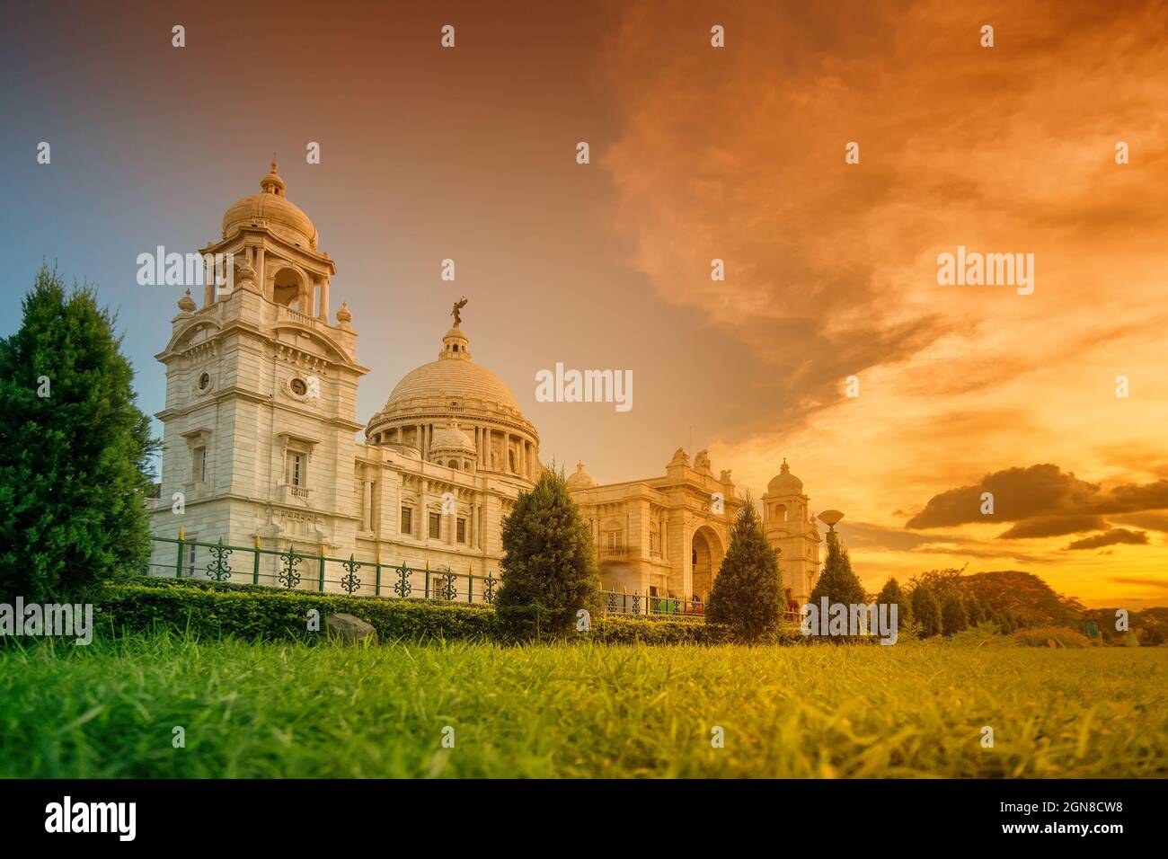 Sunset at Victoria Memorial, Kolkata , Calcutta, West Bengal, India . A ...