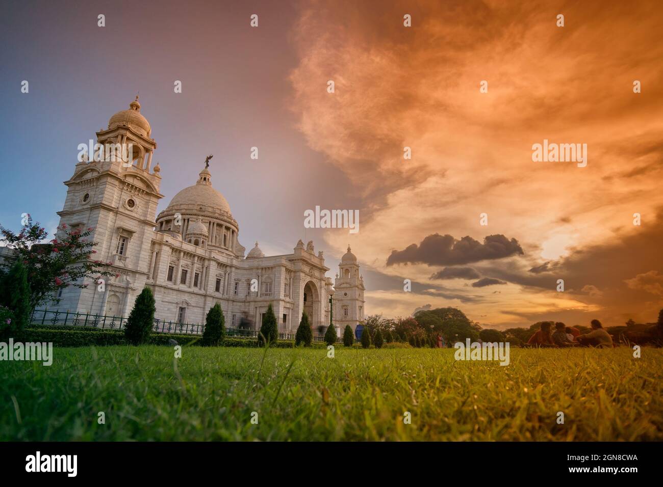 Sunset at Victoria Memorial, Kolkata , Calcutta, West Bengal, India . A ...