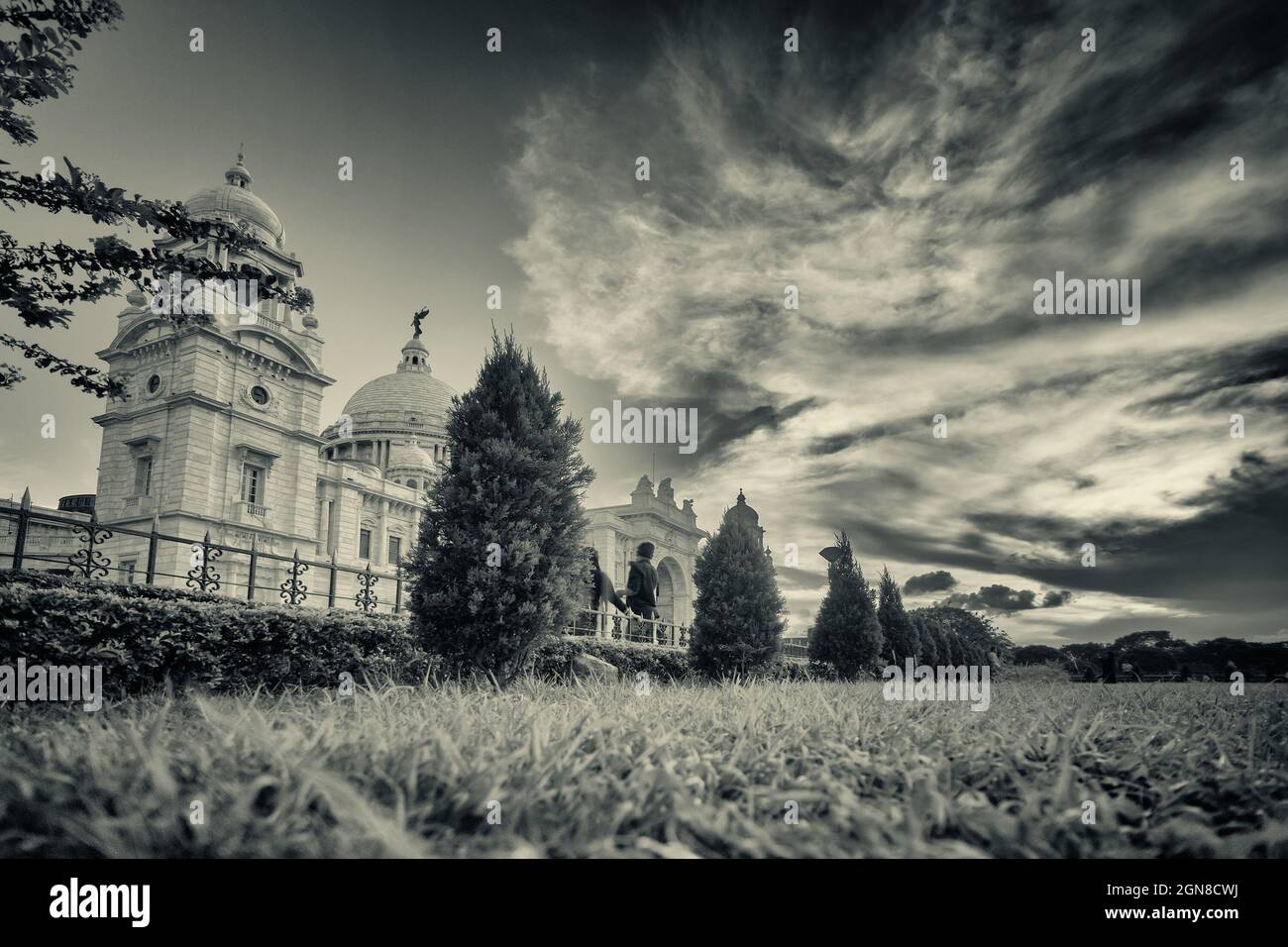 Sunset at Victoria Memorial, Kolkata , Calcutta, West Bengal, India . A ...