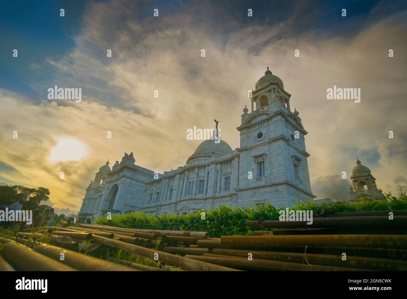 Sunset at Victoria Memorial, Kolkata , Calcutta, West Bengal, India . A ...