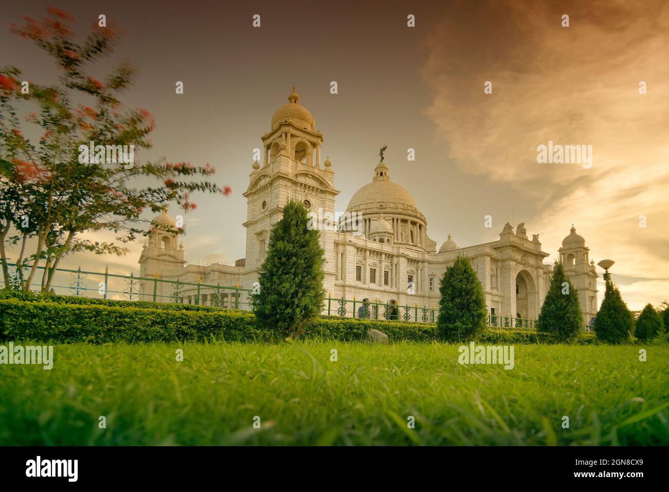 Sunset at Victoria Memorial, Kolkata , Calcutta, West Bengal, India . A ...