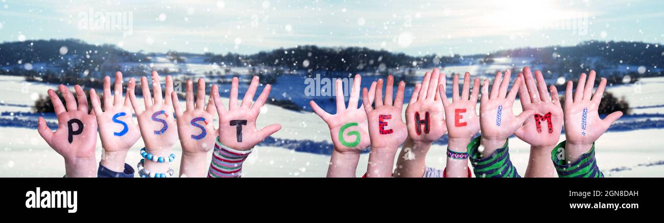 Children Hands Building Word Pssst Geheim Means Pssst Secret, Winter ...