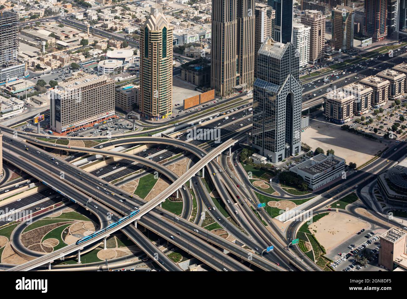 Highway intersection and overpass of Dubai from the observation deck of ...