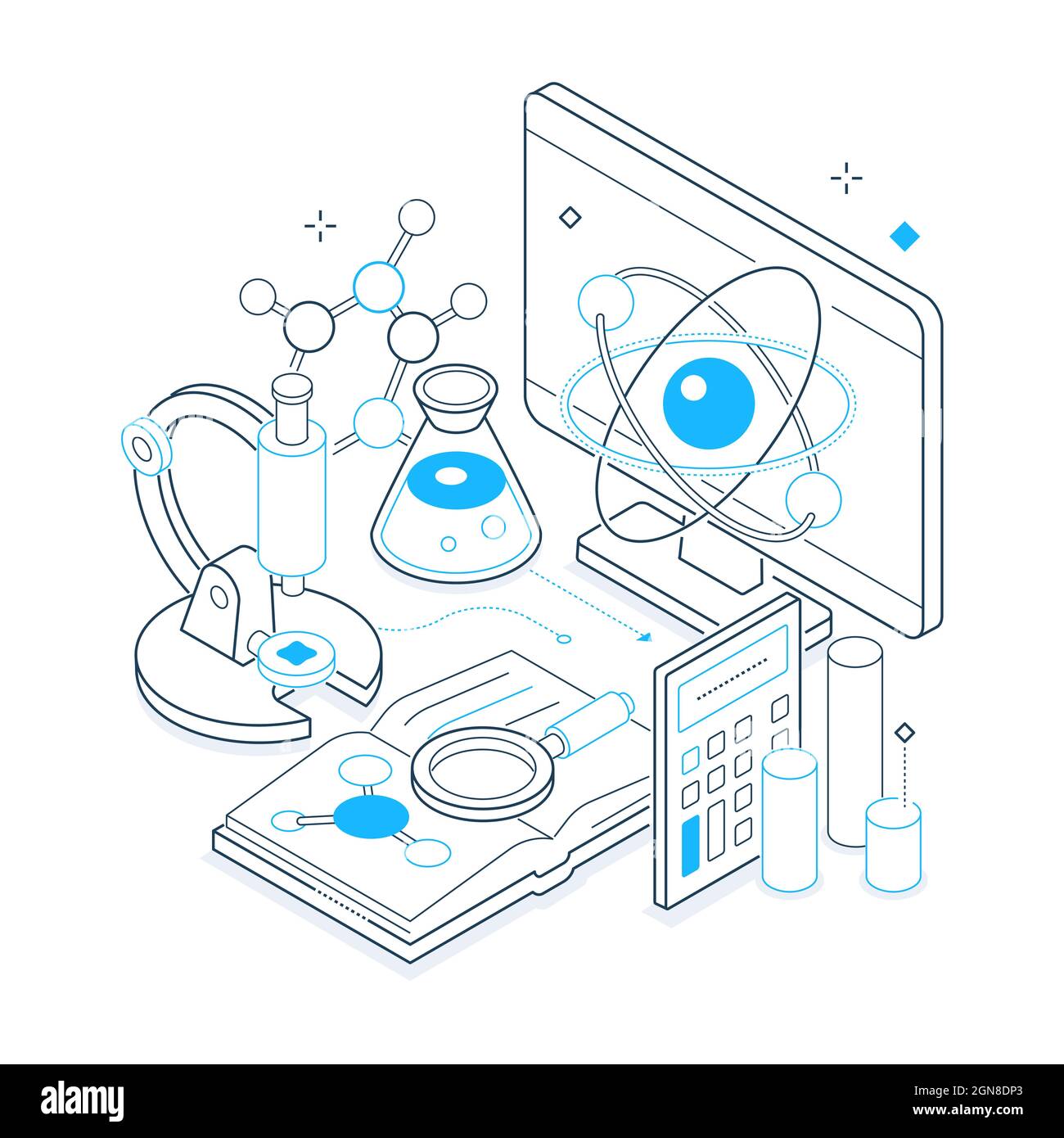Science and medicine - black and blue isometric line illustration ...