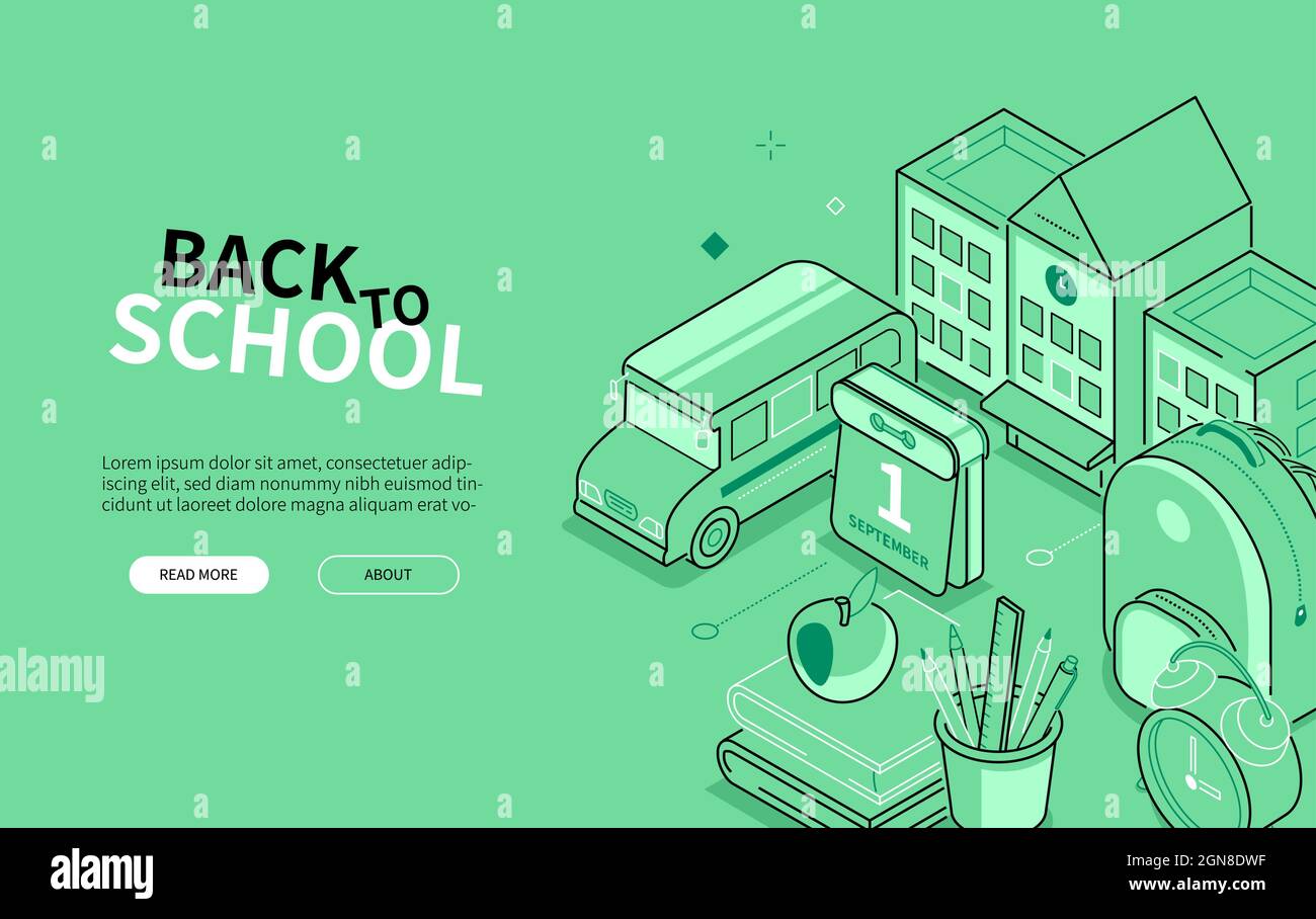 Back to school - line design style isometric web banner. Education ...