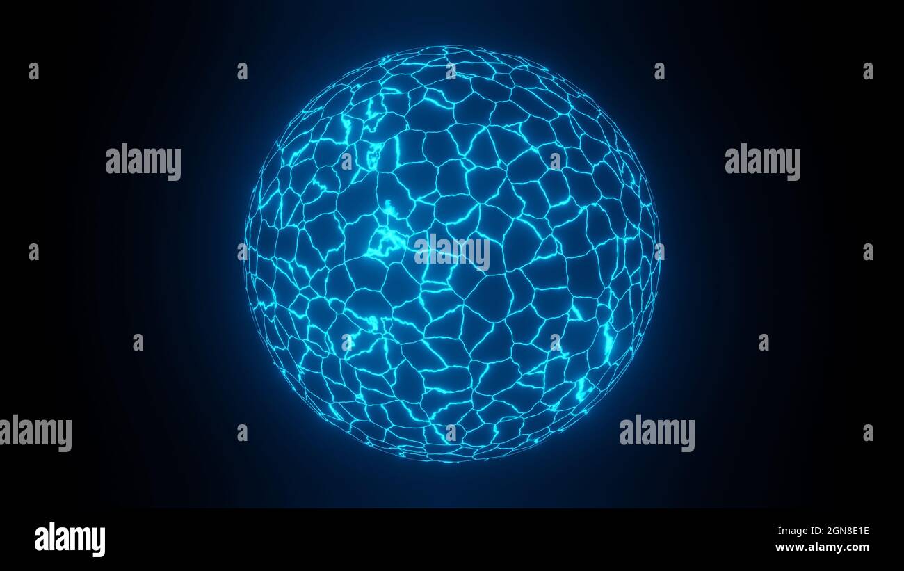 Black background with a neon illuminated blue network sphere for ...