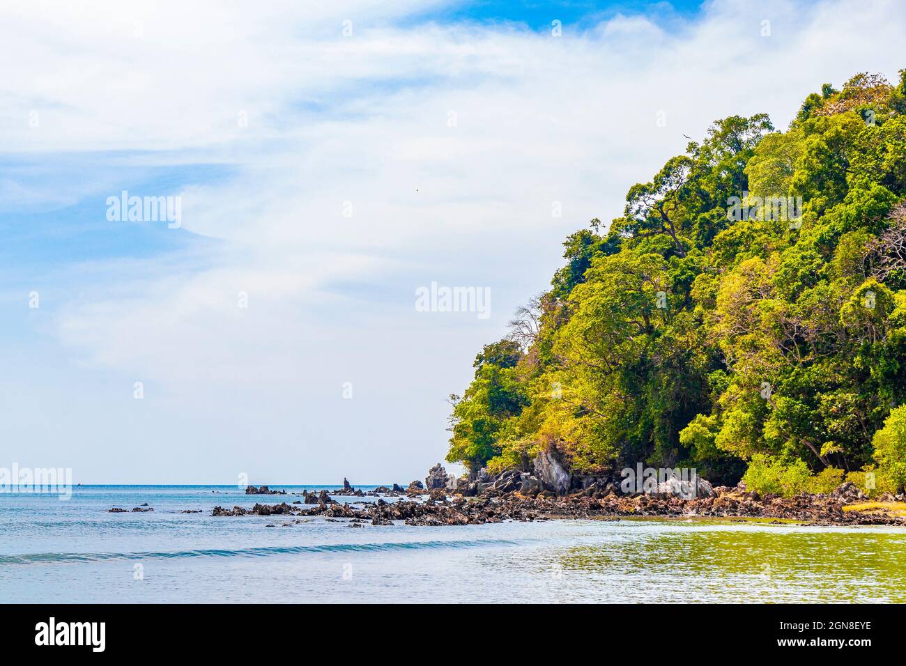 Rocky corner at tropical Paradise island Koh Phayam Aow Yai Beach ...