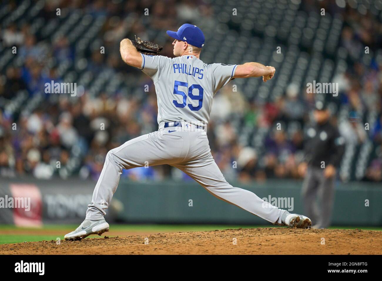 Denver CO, USA. 22nd Sep, 2021. Dodger pitcher Evan Phillips (59 ...
