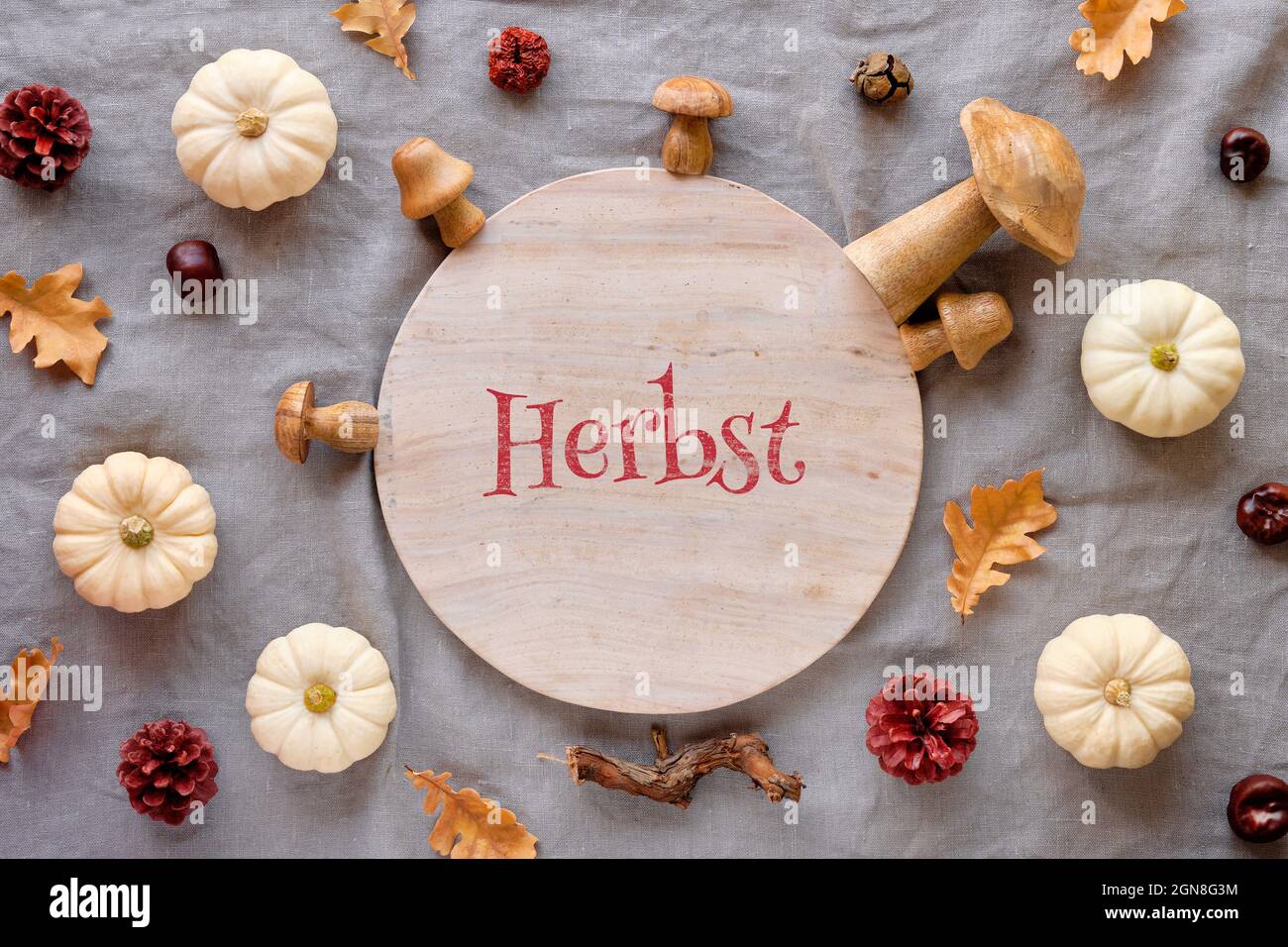 Test Herbst means Autumn in German language. Background with stone ...