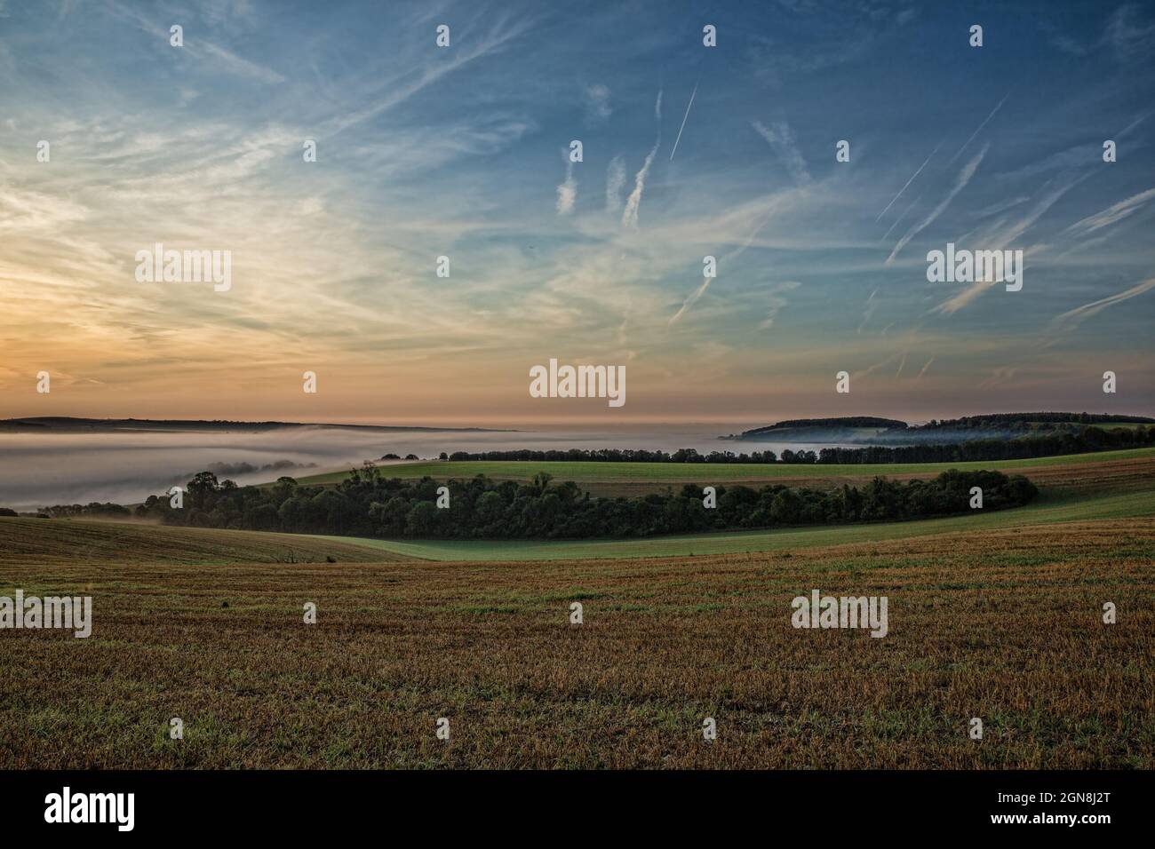 Misty sunrise, South Downs Stock Photo - Alamy