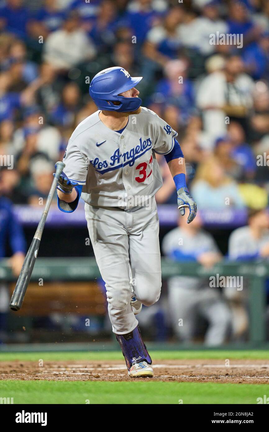 Denver CO, USA. 22nd Sep, 2021. Los Angeles right fielder Luke Raley ...