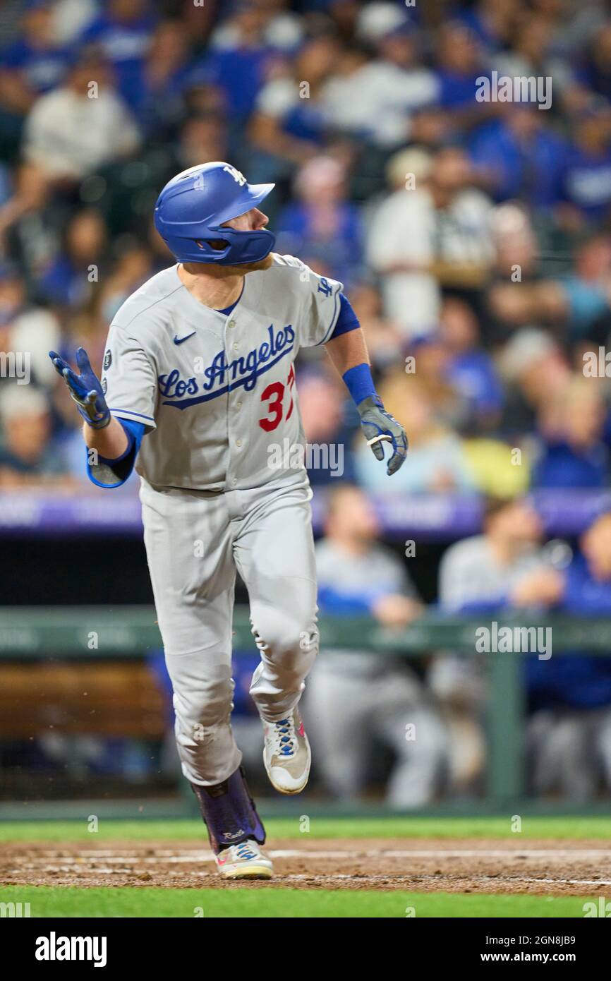 Denver CO, USA. 22nd Sep, 2021. Los Angeles right fielder Luke Raley ...
